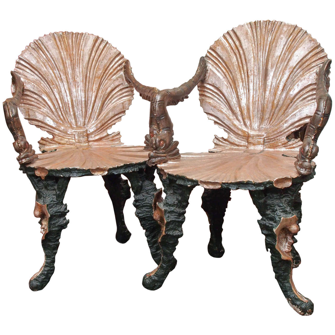 Pair of Venetian Silver Gilt "Fantasy" Grotto Armchairs at 1stDibs