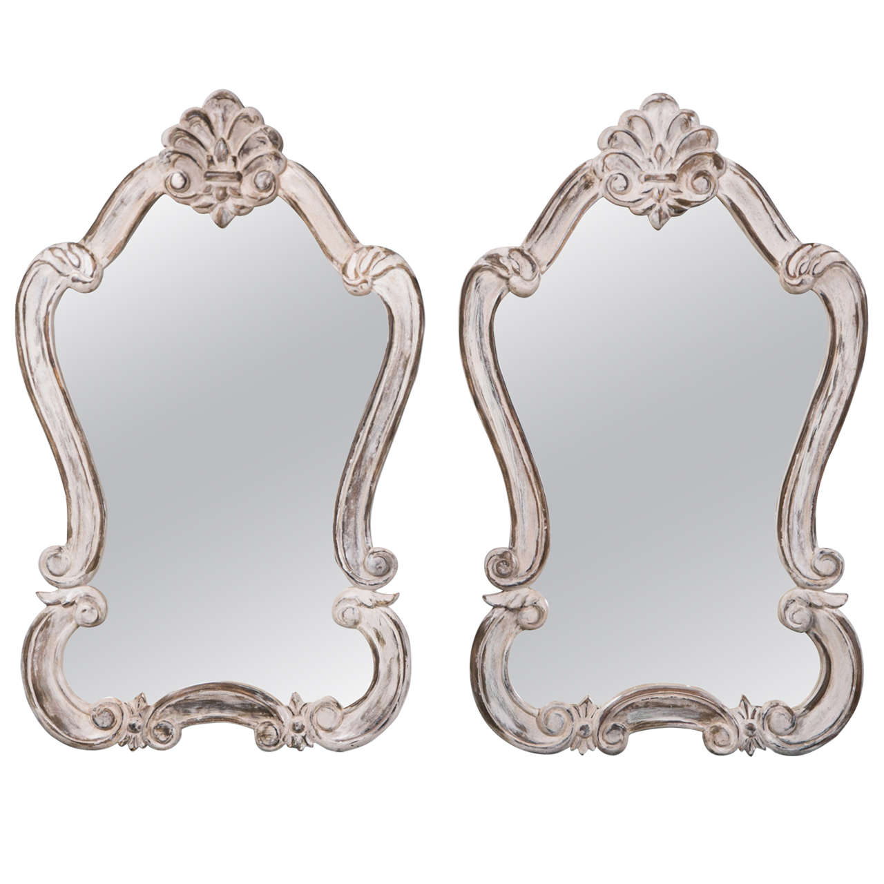 Pair of Rococo Style Distress Painted Mirrors at 1stDibs