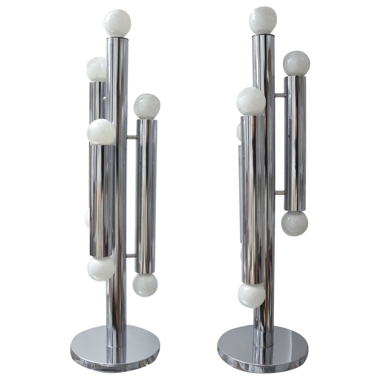 Pair of Chromed Tubular Lamps at 1stDibs