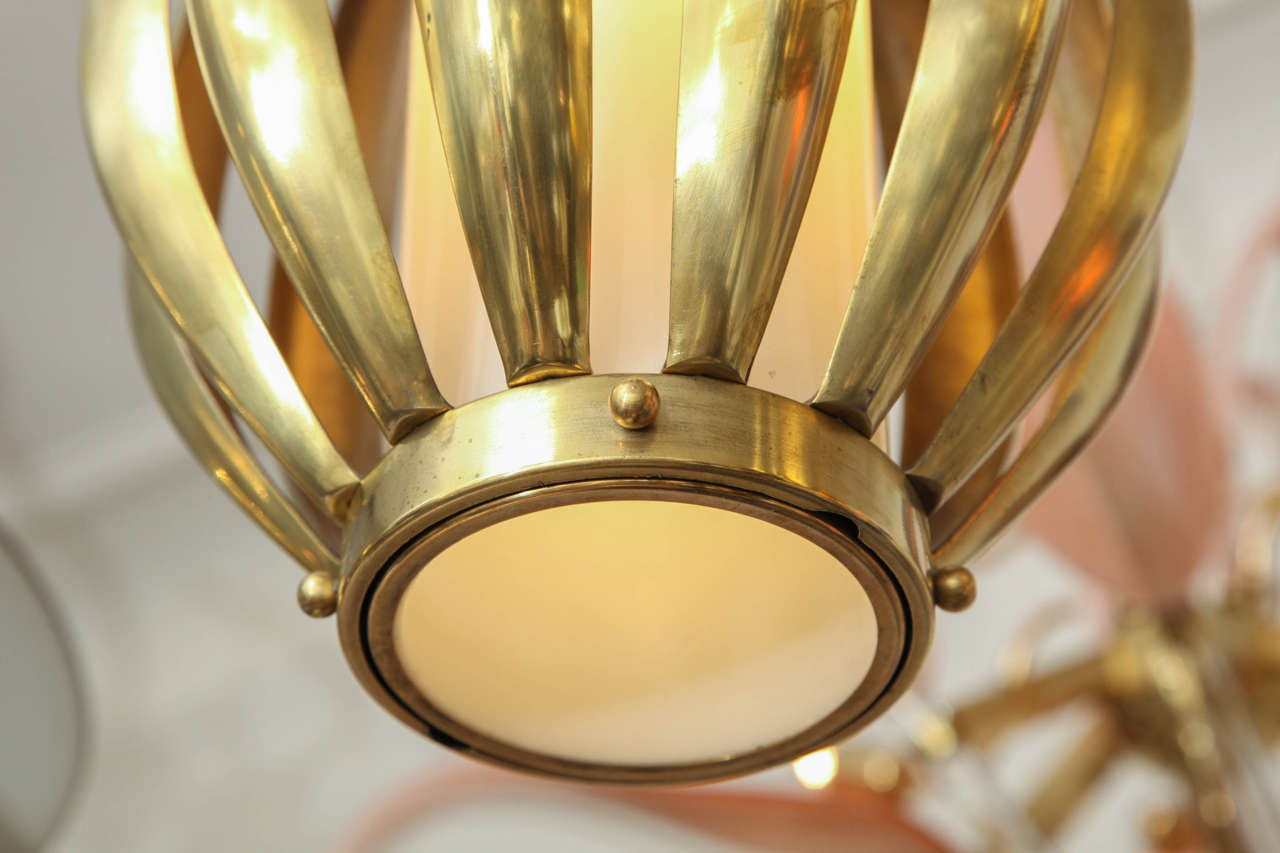 Pair of Art Moderne Brass and Glass Pendant Ceiling Fixtures at 1stDibs