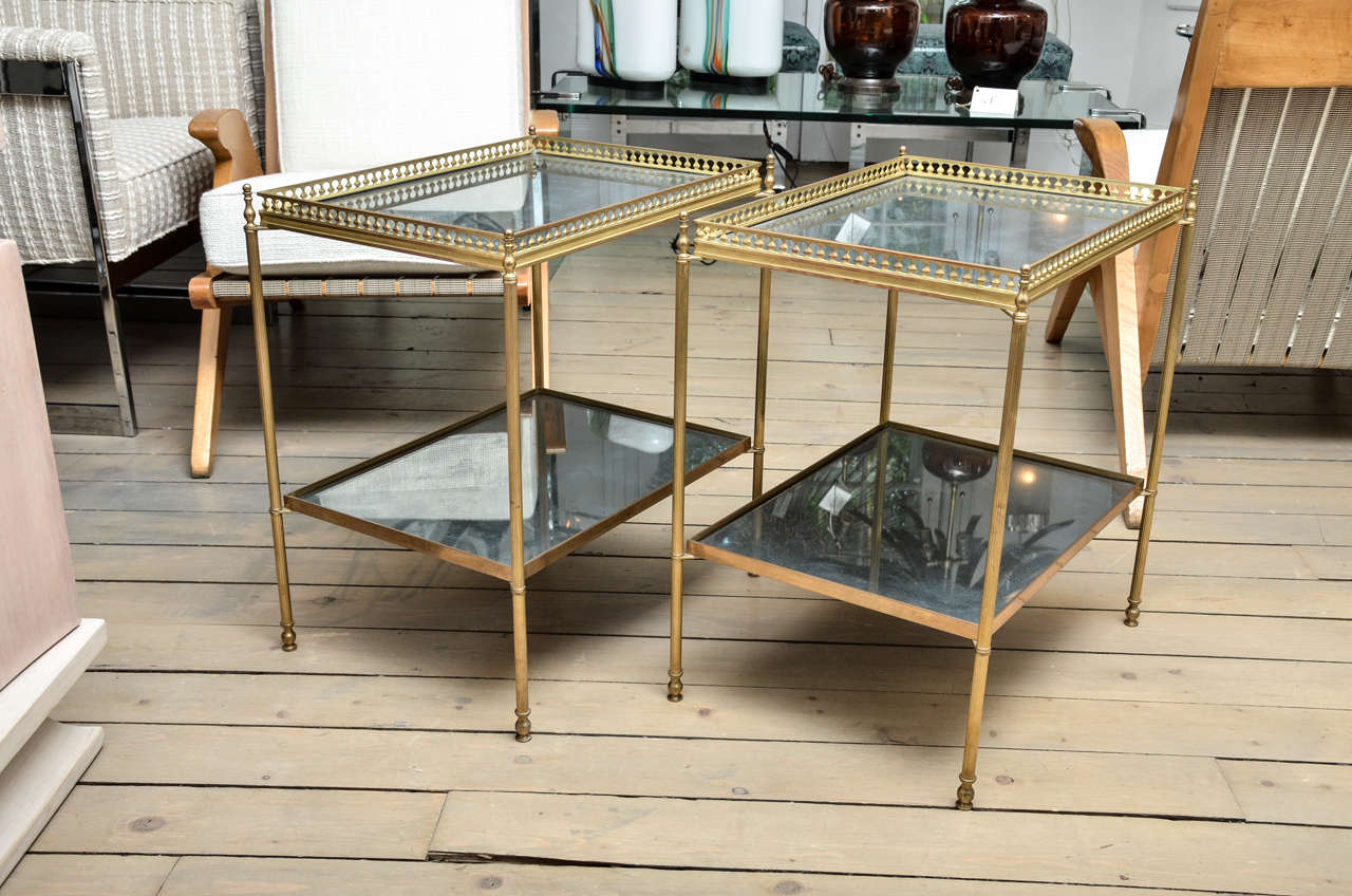 Pair of Brass and Mirrored Glass Tables at 1stDibs