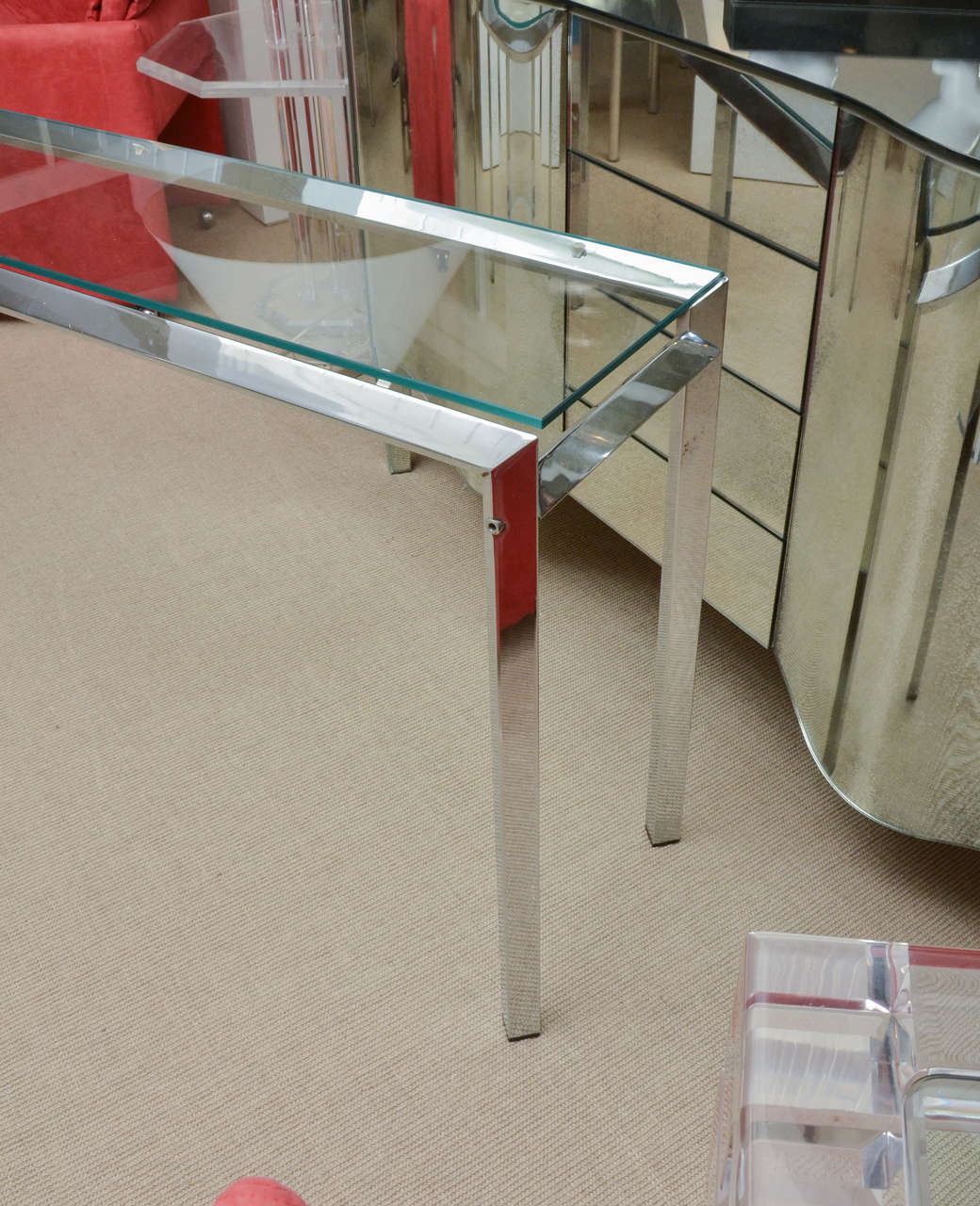 Vintage Chrome Console with Glass Top at 1stDibs