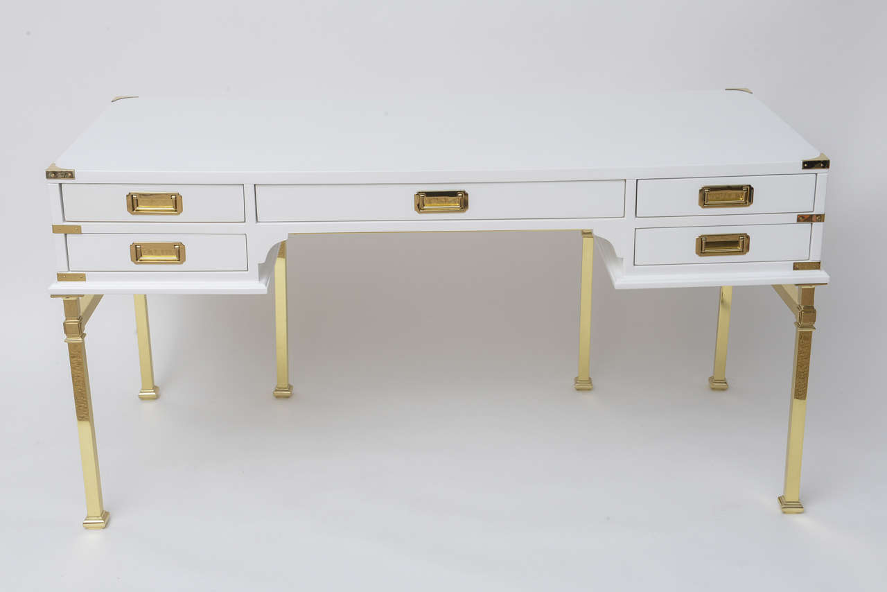 Polished Brass and Gloss Lacquered Campaign Desk at 1stDibs
