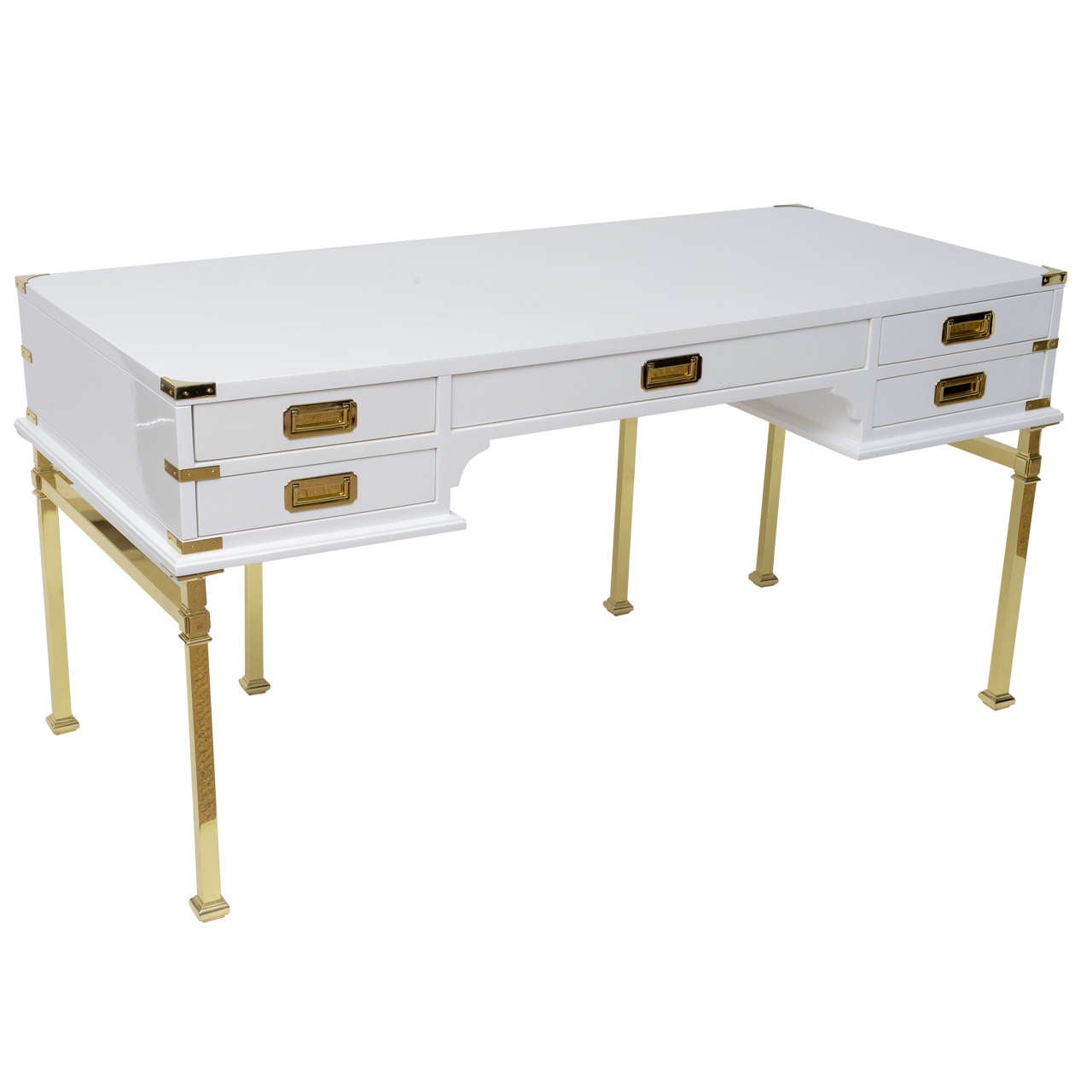 Polished Brass and Gloss Lacquered Campaign Desk at 1stDibs