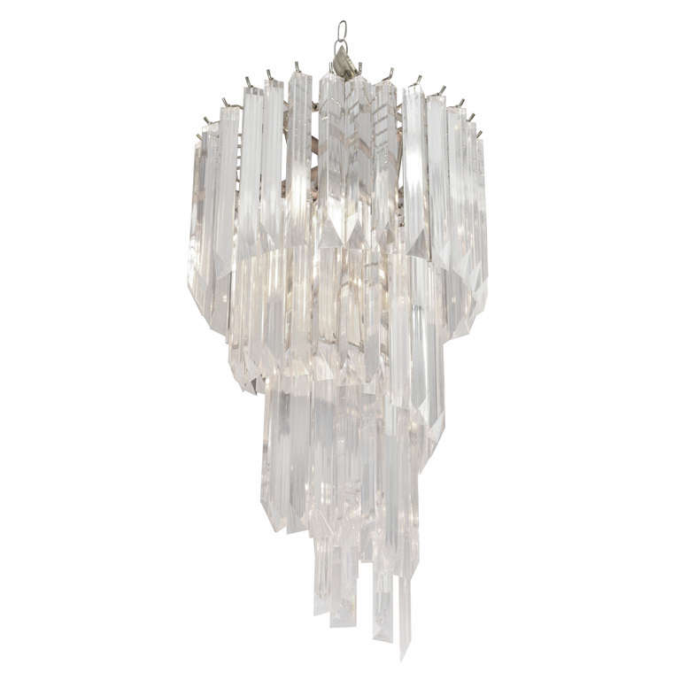 Mid Century Lucite and Brass "Spiral" Chandelier after Venini at ...