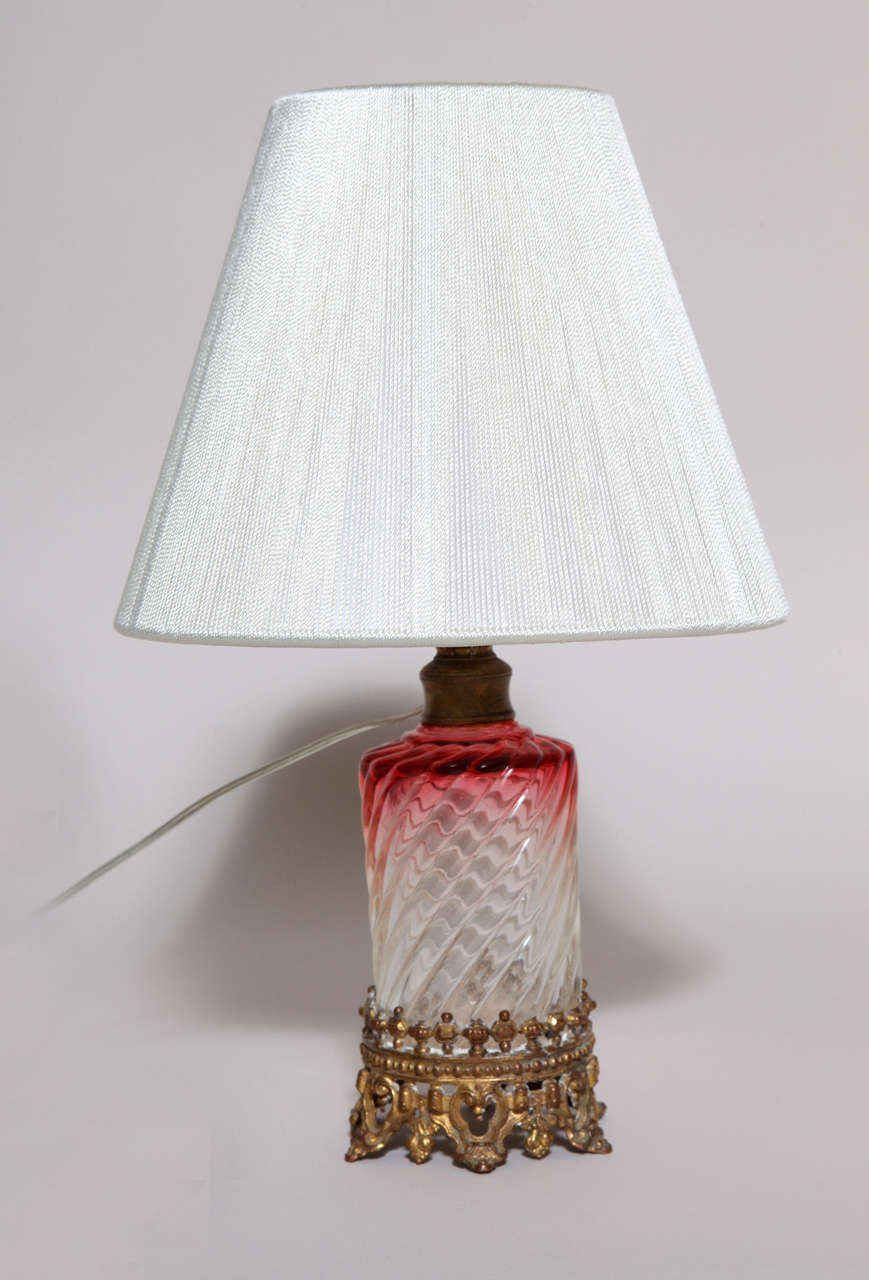 French Art Deco Small Cranberry Glass Table Lamp with Baccarat Crystal ...
