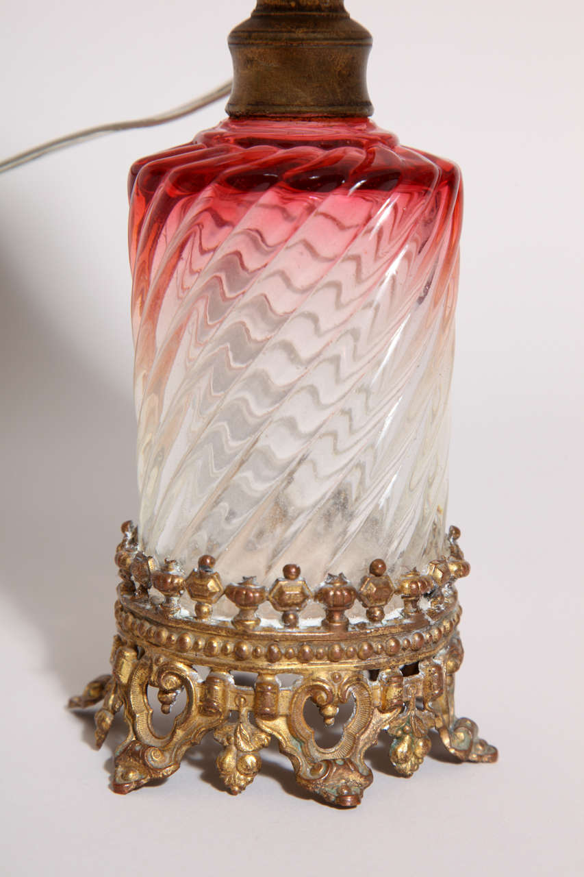 French Art Deco Small Cranberry Glass Table Lamp with Baccarat Crystal ...