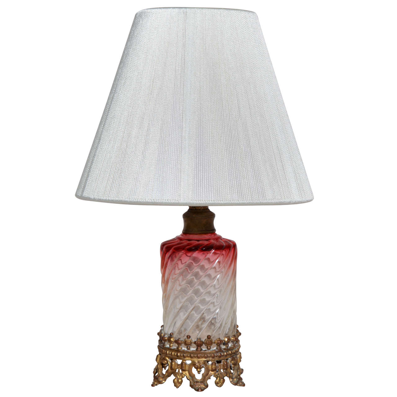 French Art Deco Small Cranberry Glass Table Lamp with Baccarat Crystal ...