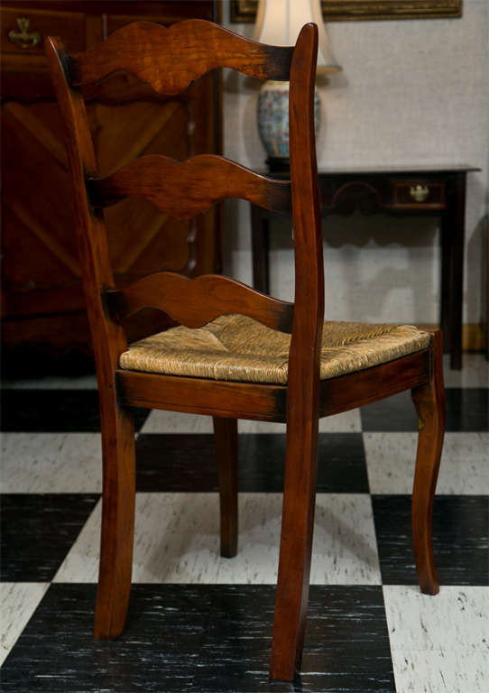 French Cherry Ladder Back Chairs with Rush Seats For Sale at 1stDibs