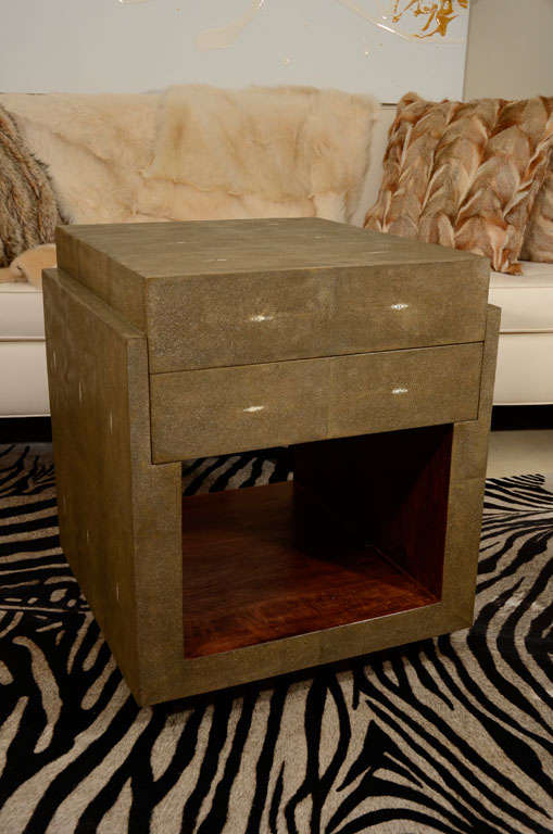 Shagreen Side Tables, Nightstands, Khaki or Cream Color For Sale at 1stDibs