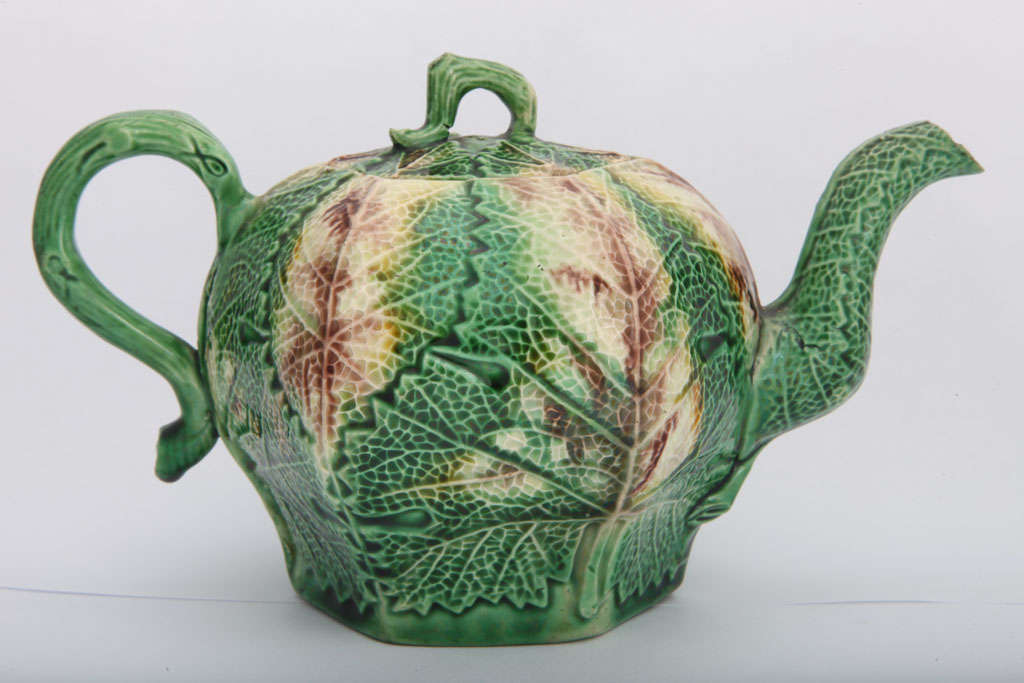 Rare Whieldon School Leaf Molded Teapot For Sale at 1stDibs