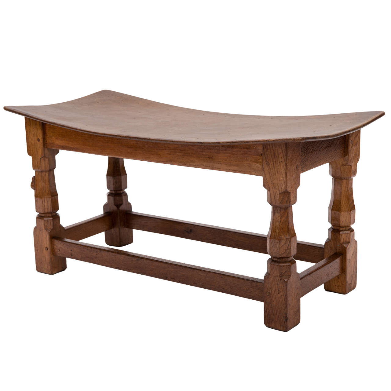 A Robert “Mouseman” Thompson Oak Double Dish stool. at 1stDibs