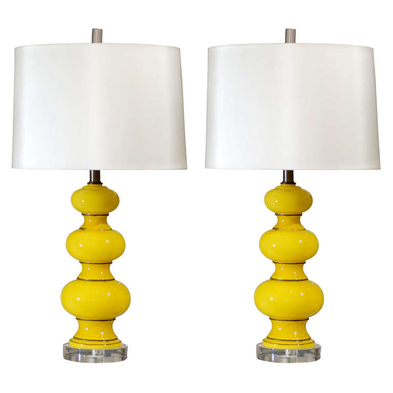 Pair of Vintage Yellow Glass Lamps at 1stDibs