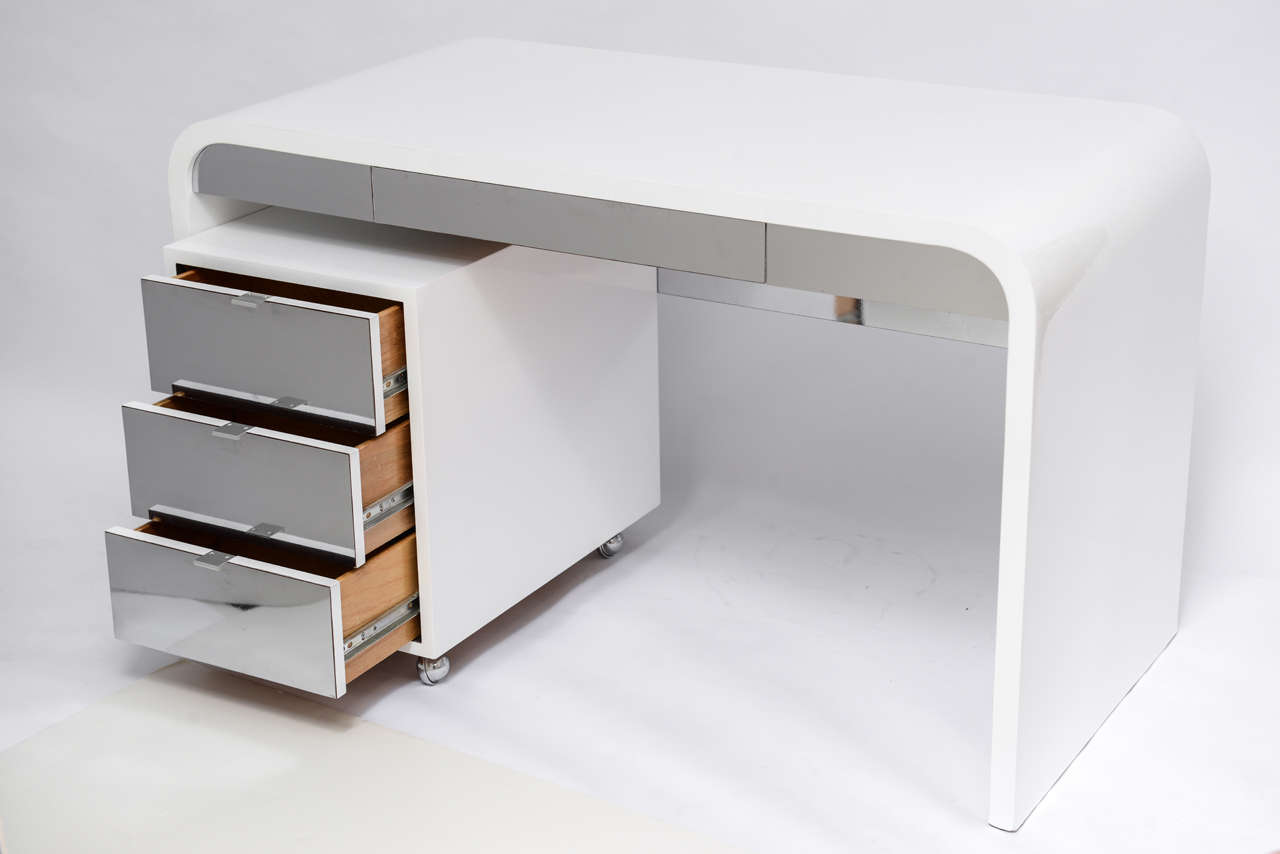 1970's Waterfall Desk White Laquered and Chrome Laminate at 1stDibs ...