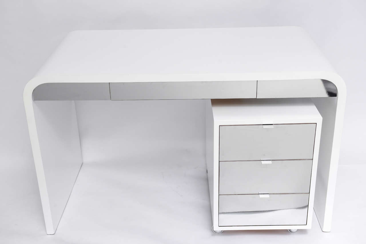 1970's Waterfall Desk White Laquered and Chrome Laminate at 1stDibs ...