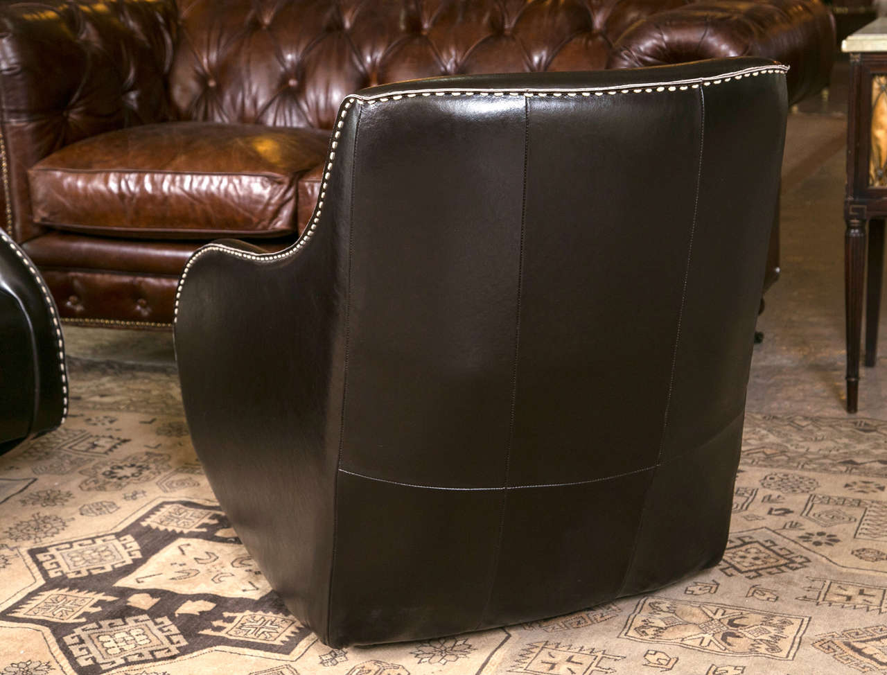 Pair of Art Deco Black Leather Sleigh-Back Rockers at 1stDibs