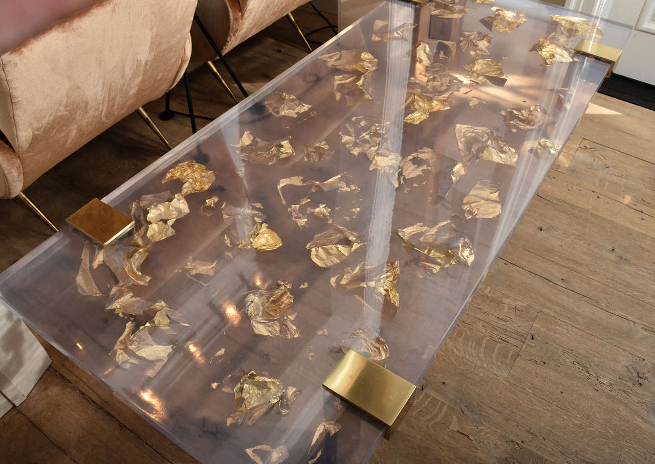 Contemporary Gold Leaf Inlay Coffee Table with Brass Frame at 1stDibs ...