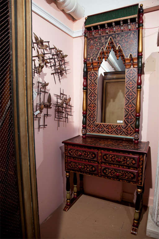 Indian Folk Art Style Mirror with Matching Console at 1stDibs ...