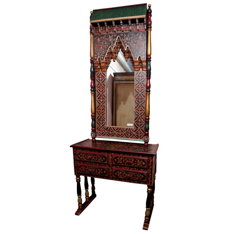 Indian Folk Art Style Mirror with Matching Console at 1stDibs ...