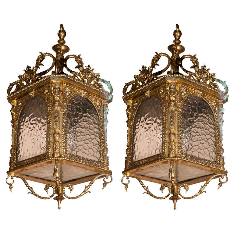 Monumental Renaissance Revival Gilt Bronze Hall Lantern For Sale at 1stDibs