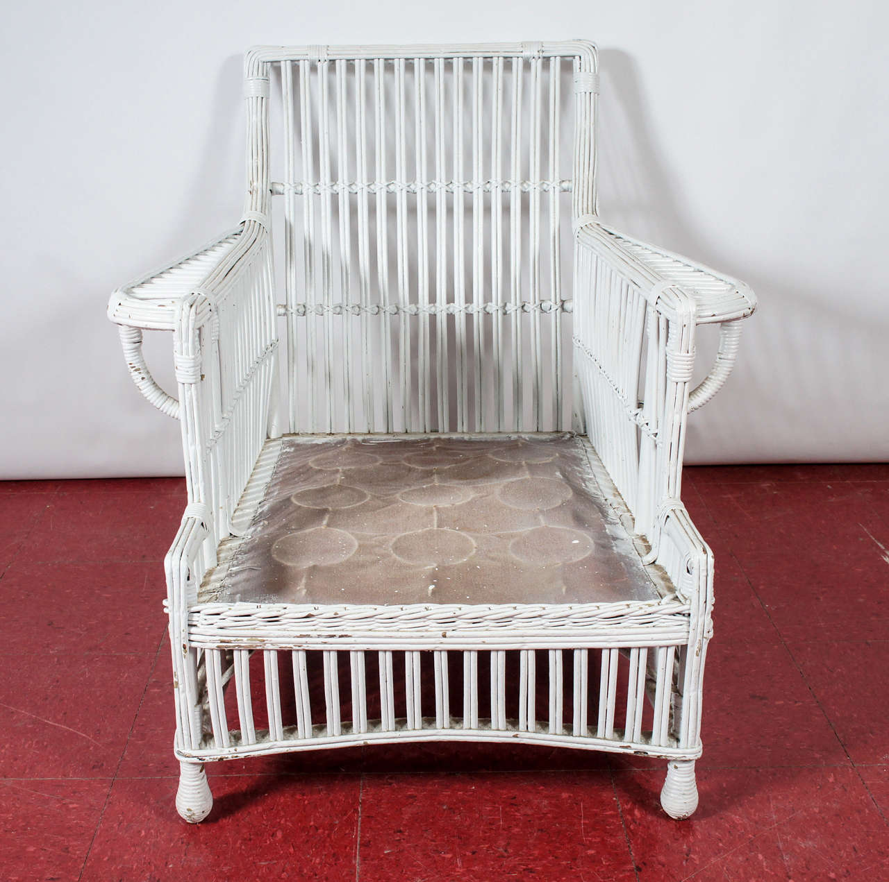 Stick Wicker Rattan Arm Chair and Matching Stool at 1stDibs
