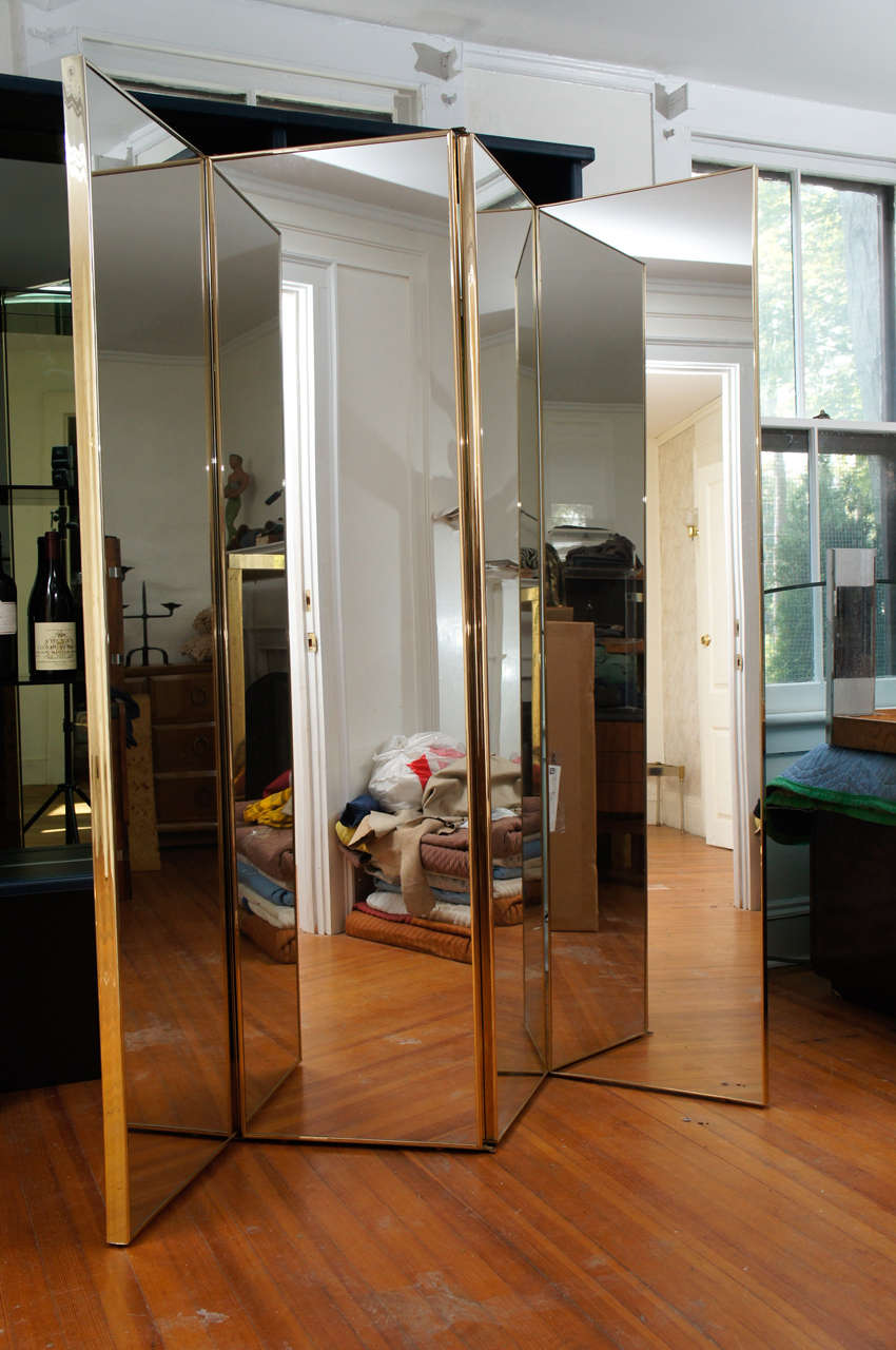 70's Four Panel Double Sided Mirror Screen at 1stDibs