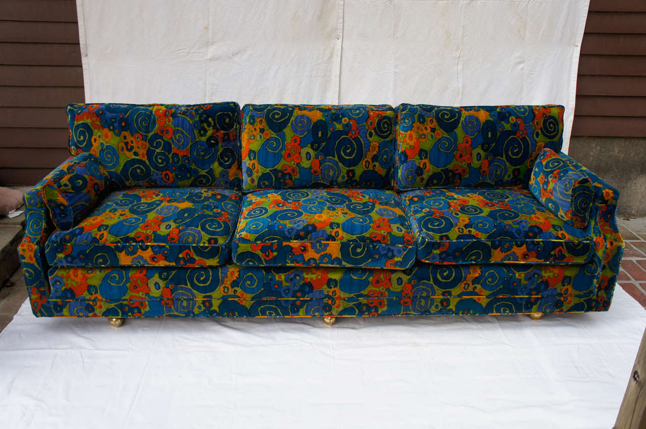 mid century 70's Jack Lenor Larsen Velvet Sofa at 1stDibs | 70s velvet ...
