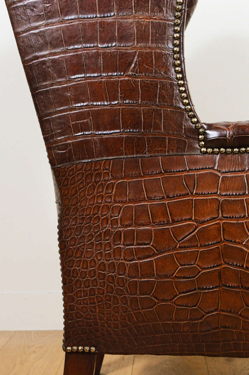 A Very Unusual And Chic Crocodile Upholstered Wing Chair. For Sale at ...