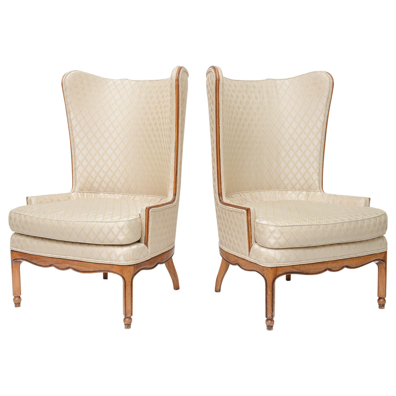 Pair Grosfeld Style American Classic High Back Wing Tip Club Chairs For ...