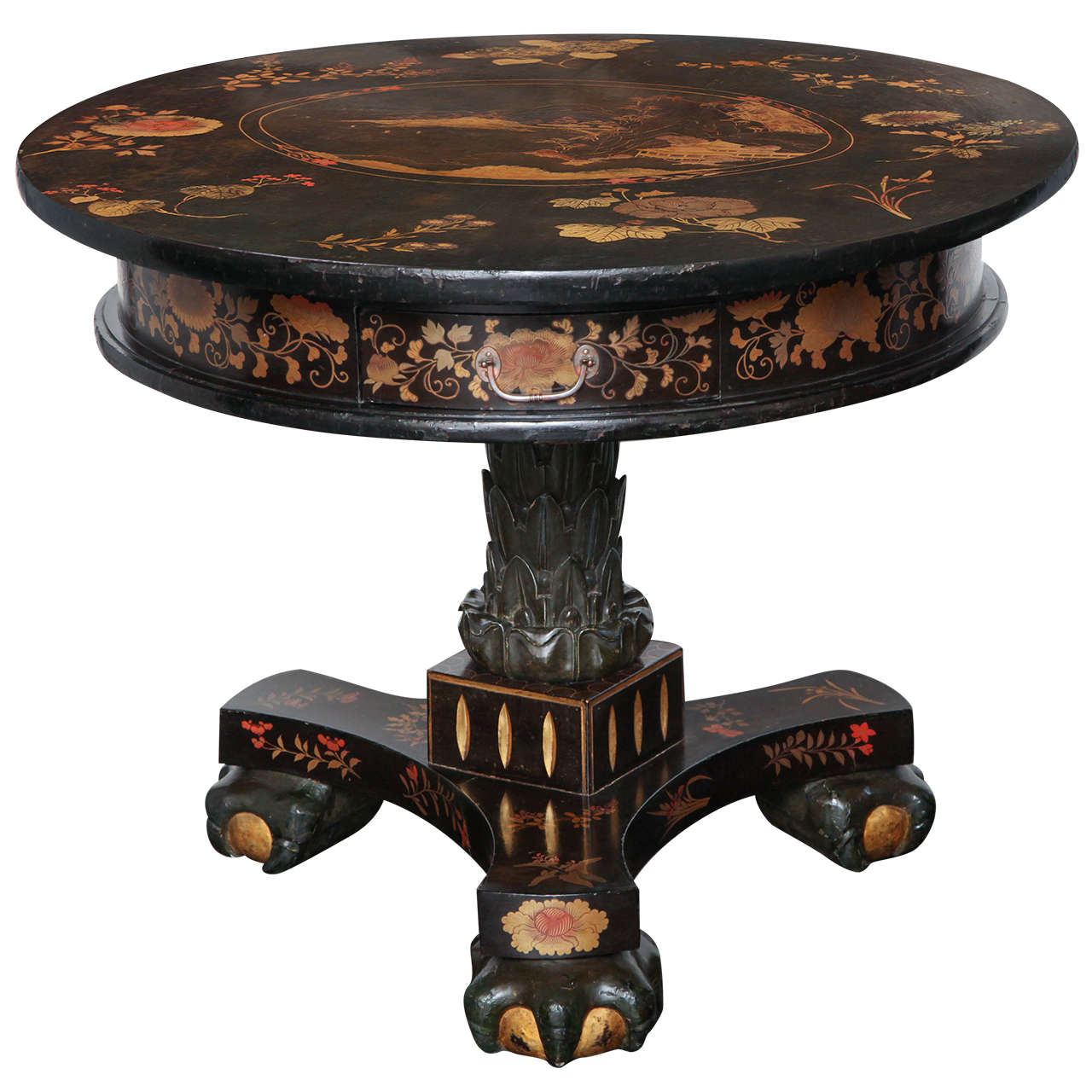 19th Century Chinese Lacquer Drum Table at 1stDibs