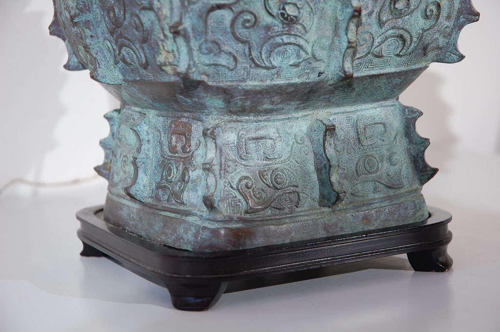 CHINESE STYLE BRONZE VERDIGRIS LAMP at 1stDibs