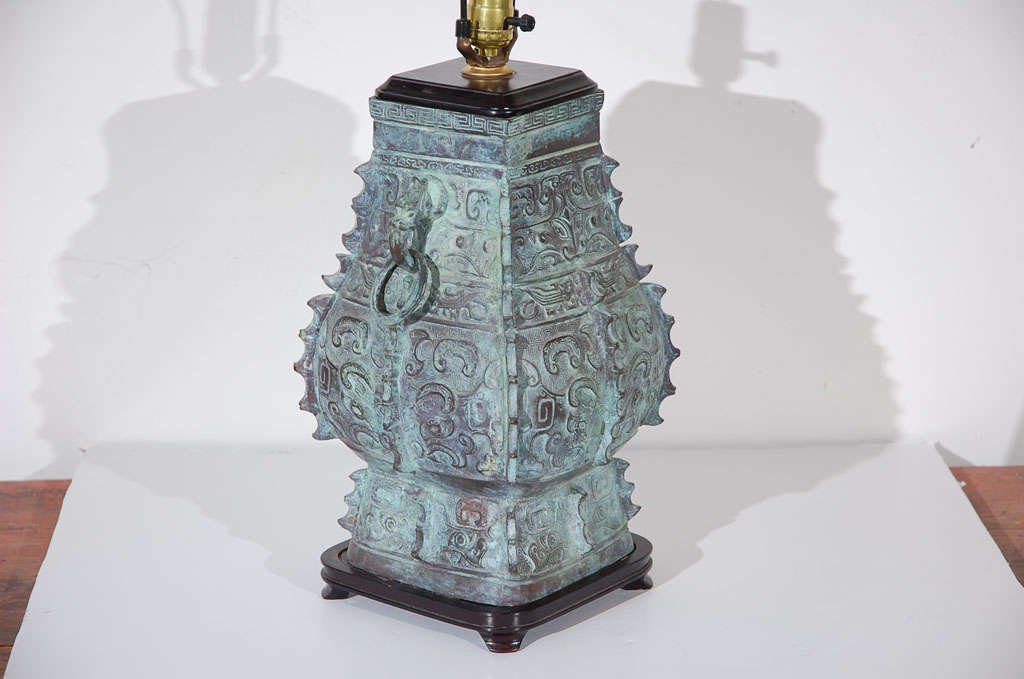 CHINESE STYLE BRONZE VERDIGRIS LAMP at 1stDibs
