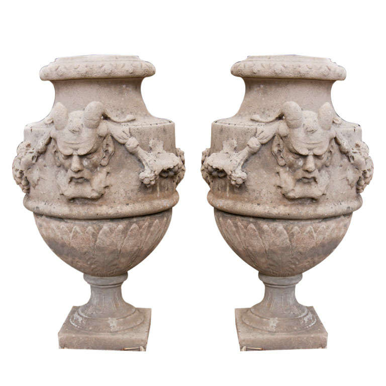 Pair of Cement Urns For Sale at 1stDibs