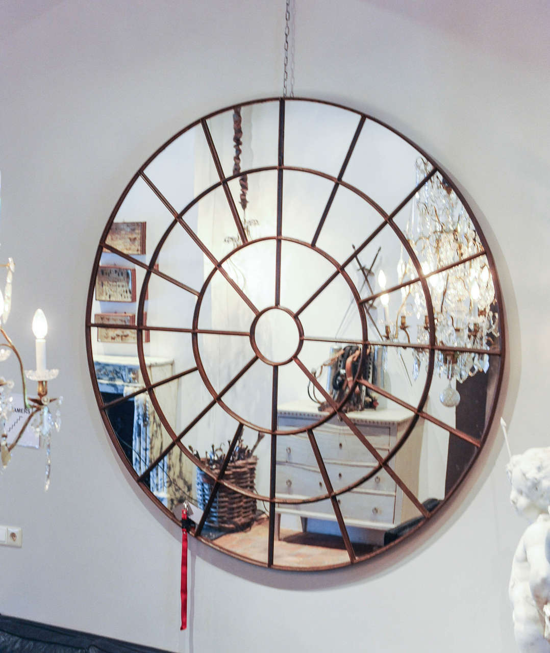 Large Round Mirror Made of an Early 20th Century Cast Iron Window Frame ...