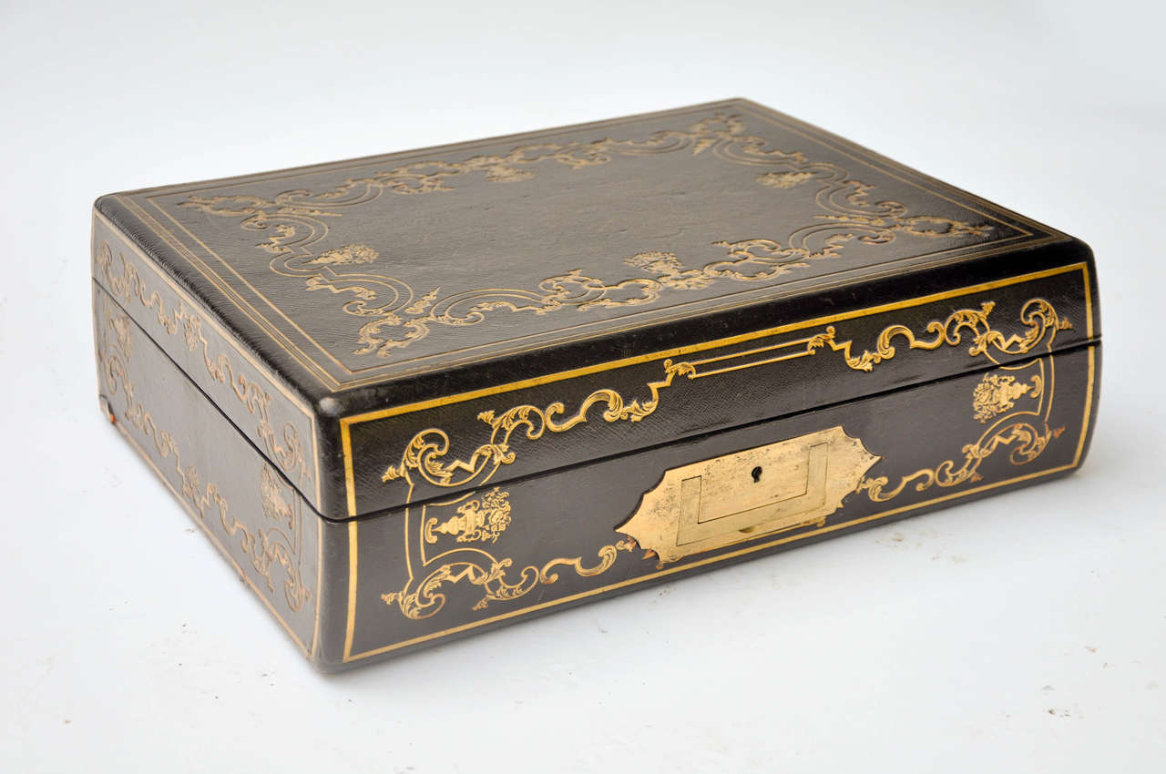 English Mahogany Tooled Leather Writing Box at 1stDibs