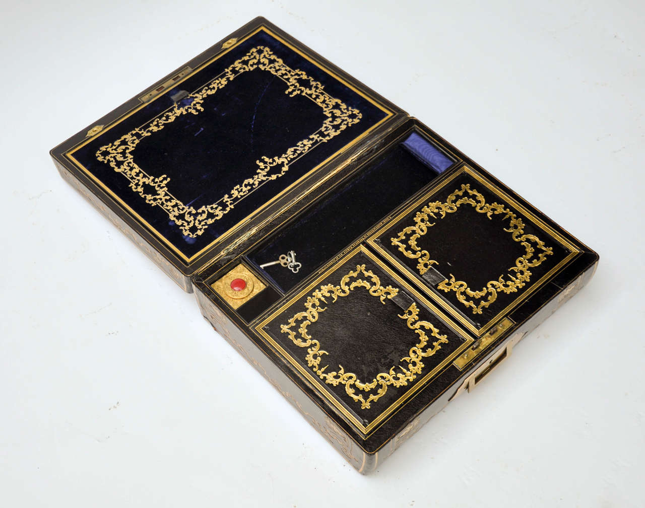 English Mahogany Tooled Leather Writing Box at 1stDibs