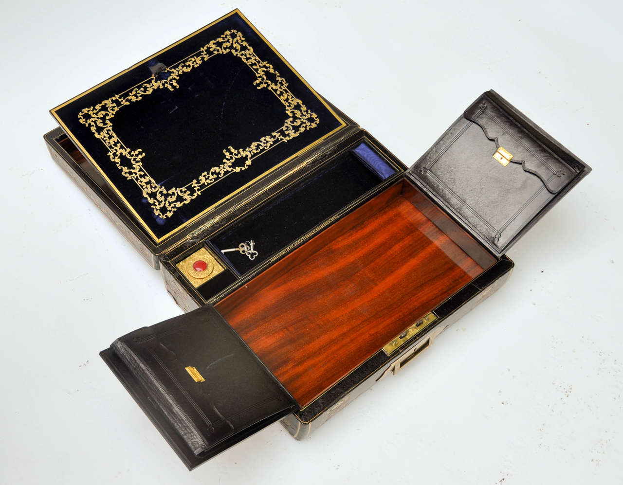 English Mahogany Tooled Leather Writing Box at 1stDibs