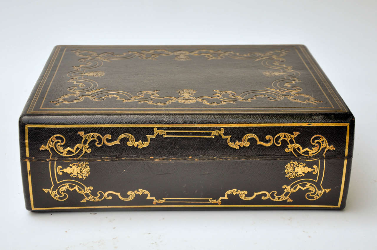 English Mahogany Tooled Leather Writing Box at 1stDibs
