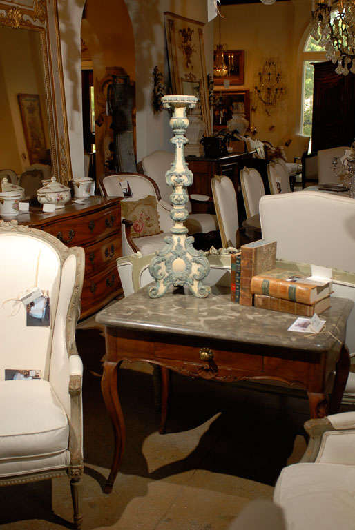 18th Century Italian Rococo Single Carved Candlestick, Painted with ...