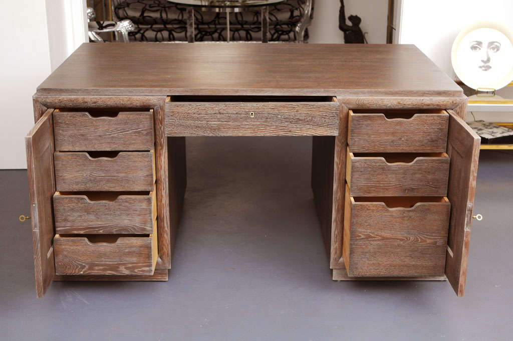 Mid-Century Modern Cerused Golden Oak Desk in the style of Charles ...