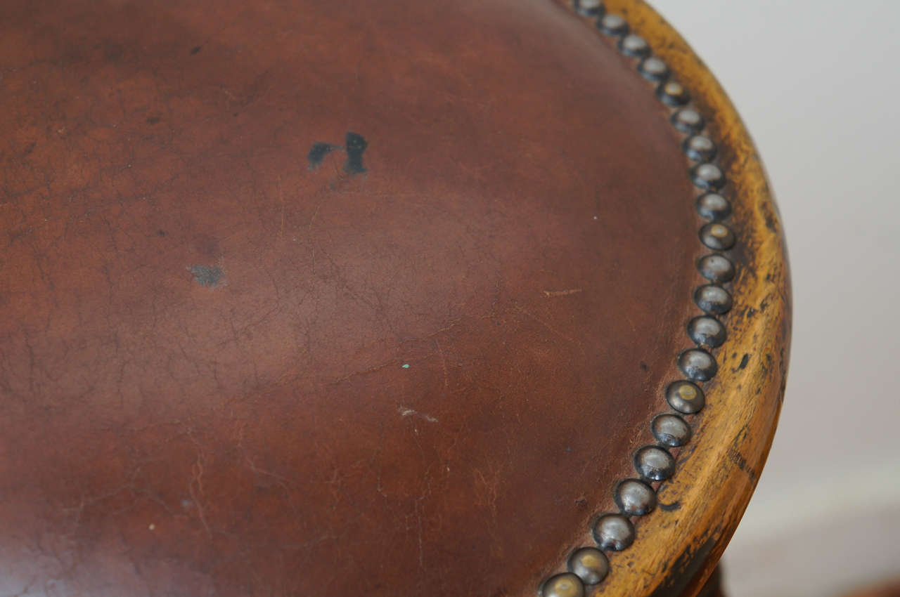 Unique English Leather Seat Pub Stool at 1stDibs