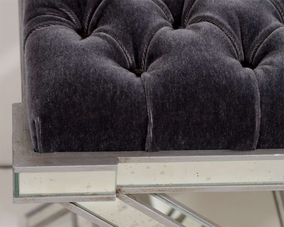 Modernist Tufted "X" Bench with Antique Mirrored Base Design at 1stDibs