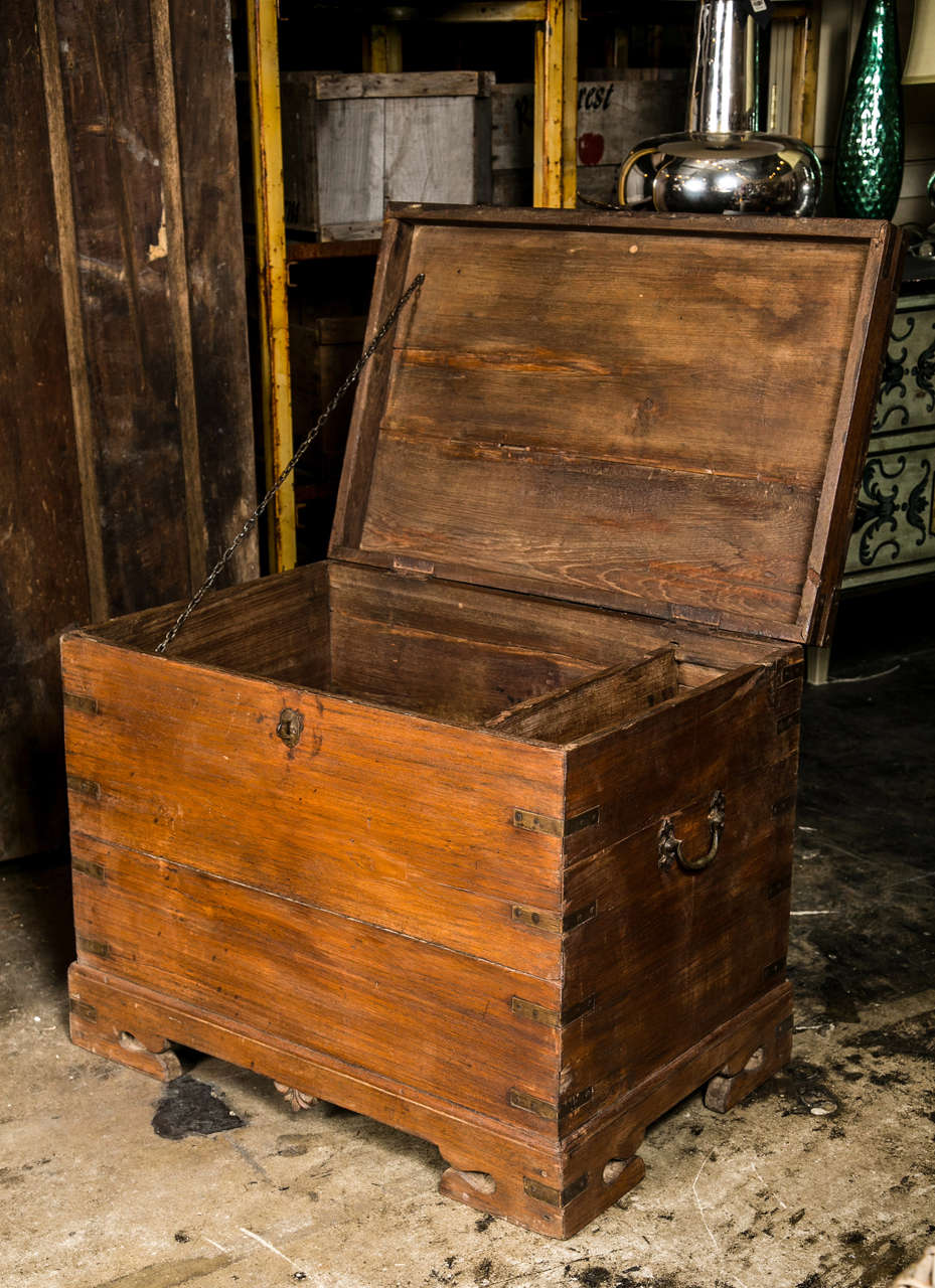 British colonial teak wood clothes trunk, India, c. 1900-20 at 1stDibs