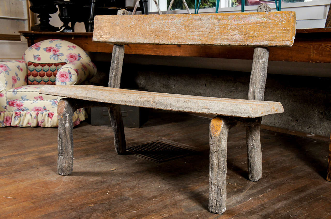 French Faux Bois Stone Garden Bench For Sale at 1stDibs
