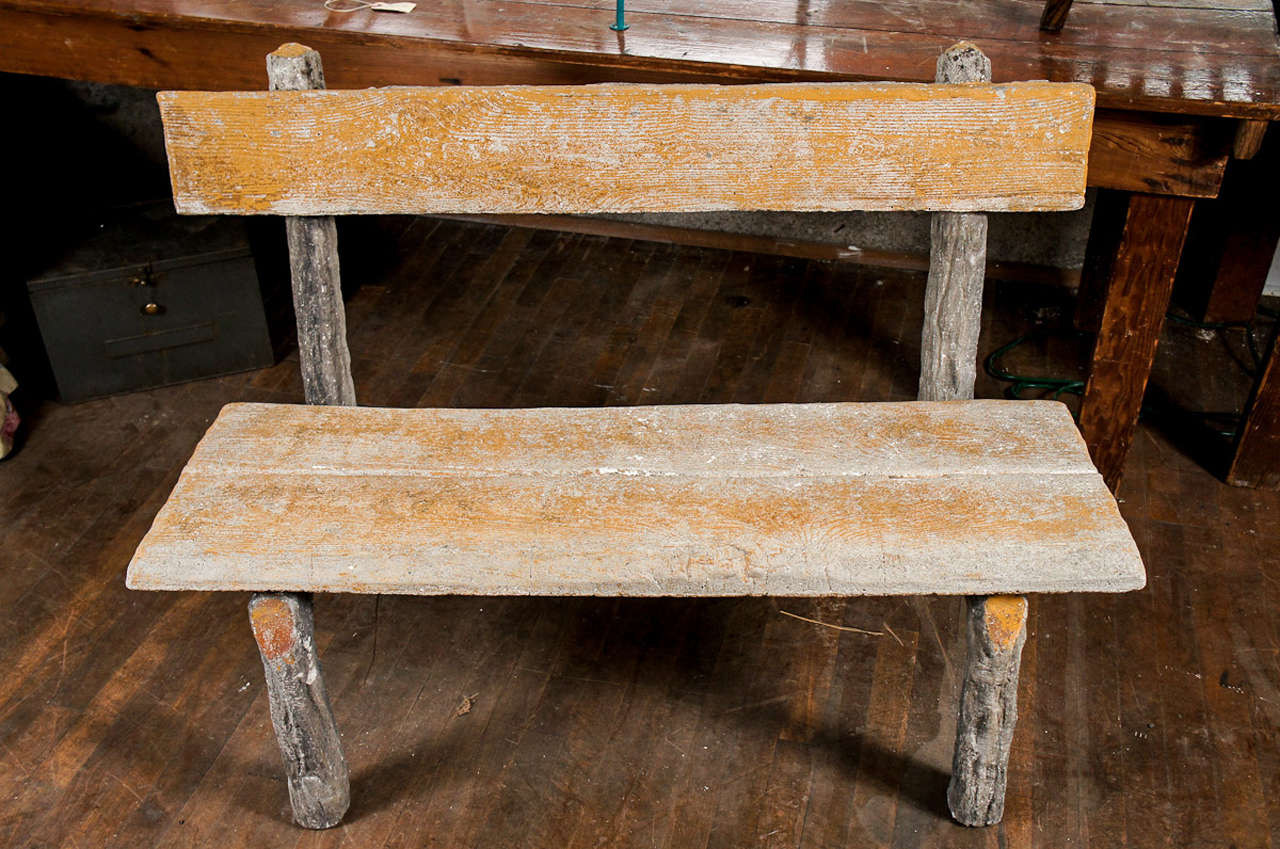French Faux Bois Stone Garden Bench For Sale at 1stDibs