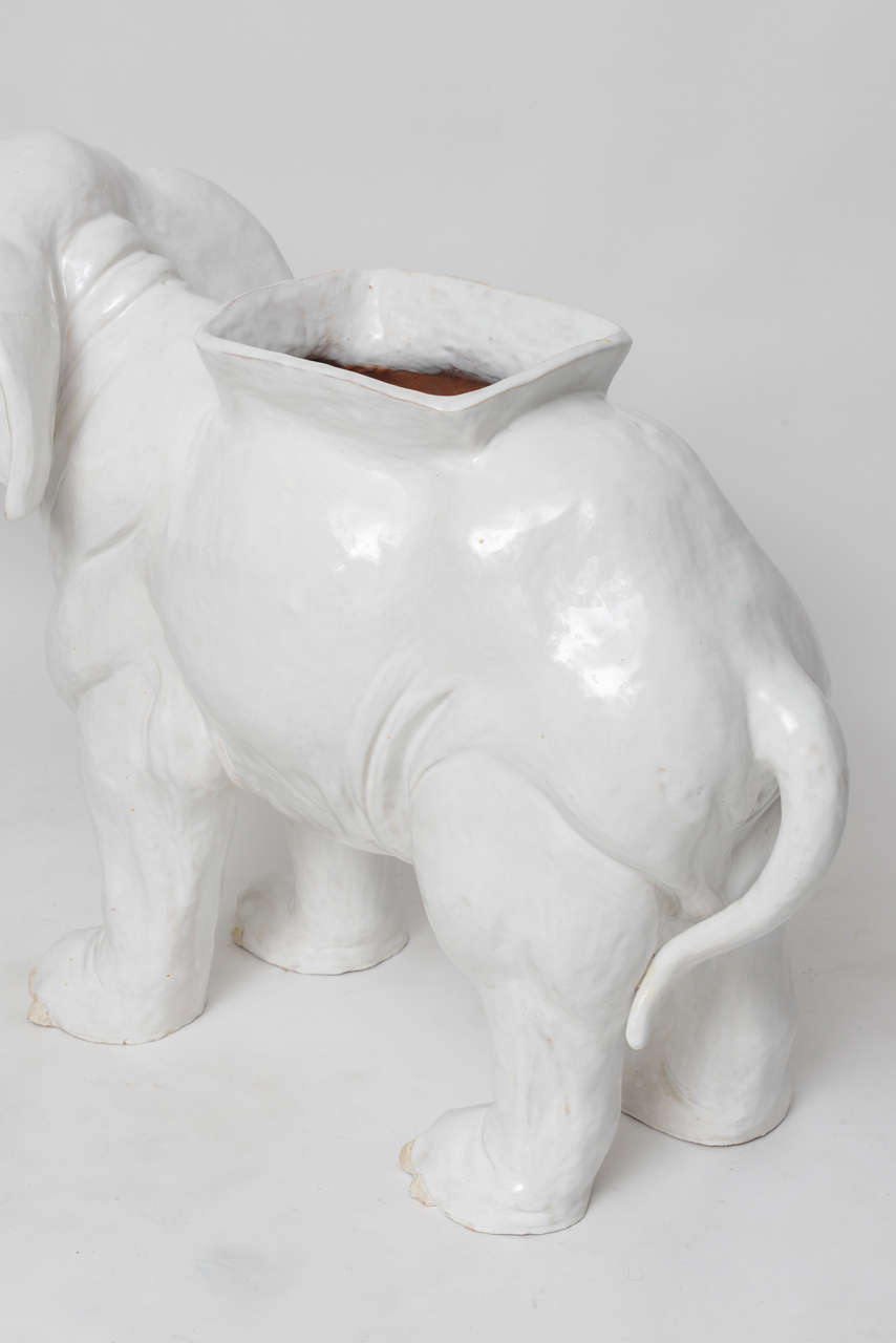 Large White Glazed Terra Cotta Elephant Planter at 1stDibs