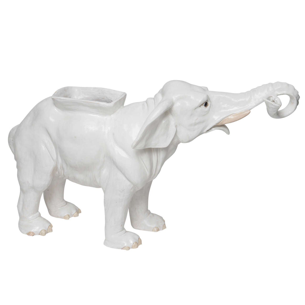 Large White Glazed Terra Cotta Elephant Planter at 1stDibs