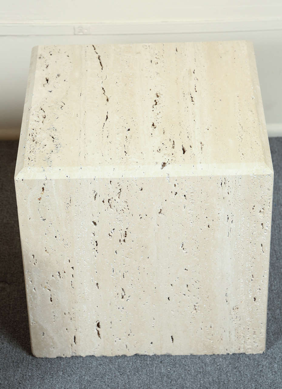 Pair of Stylish Travertine Cube End Tables at 1stDibs