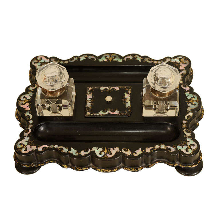 Mother of Pearl English Desk Inkwell For Sale at 1stDibs