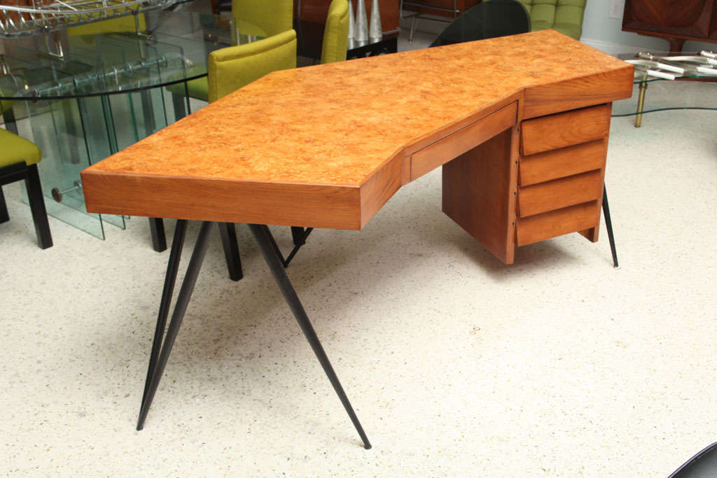 A French Modern Iron and Oak, Cork Top Desk, 1950s, by Sornay at 1stDibs